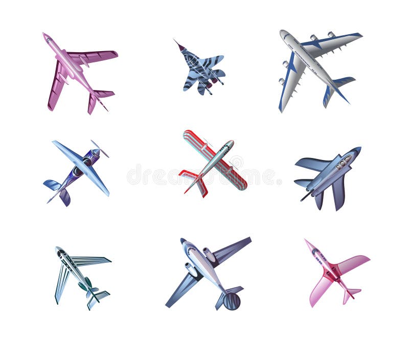 Set of Different Airplane Aircrafts Bottom View Vector Illustration ...