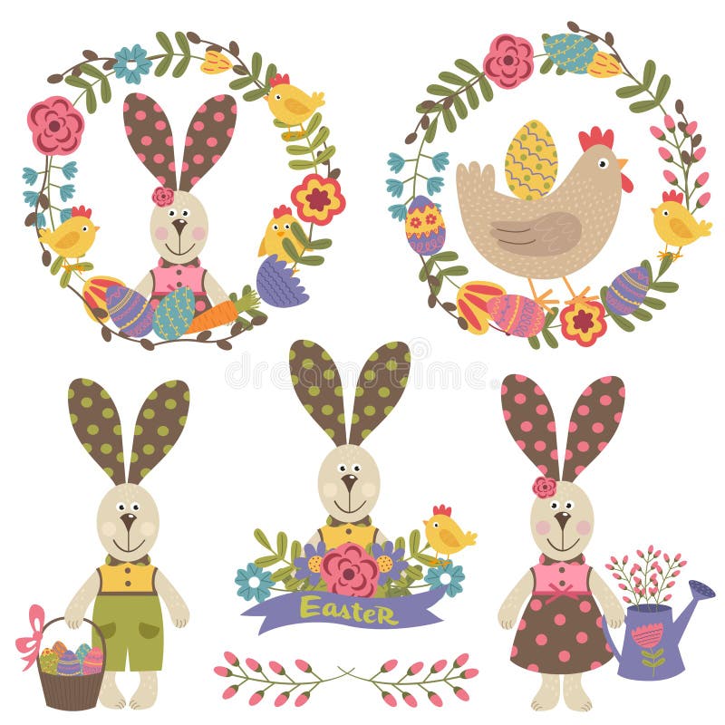 Set of Isolated Happy Easter Design Elements Stock Vector ...