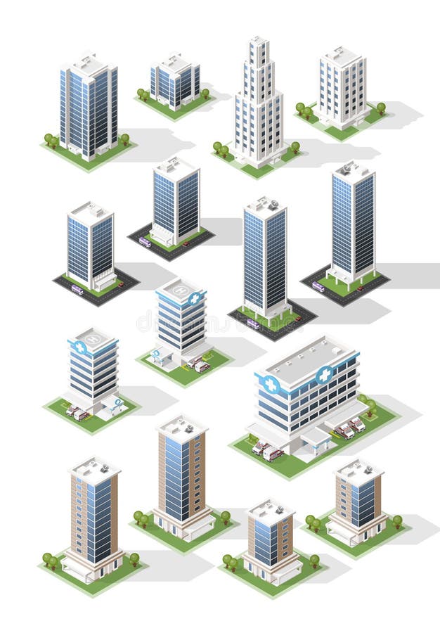 Set of Isolated High Quality Isometric City Elements on White ...