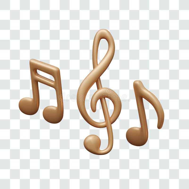 Set of Isolated Metallic Musical Notes, Treble Clef. Vector Realistic ...