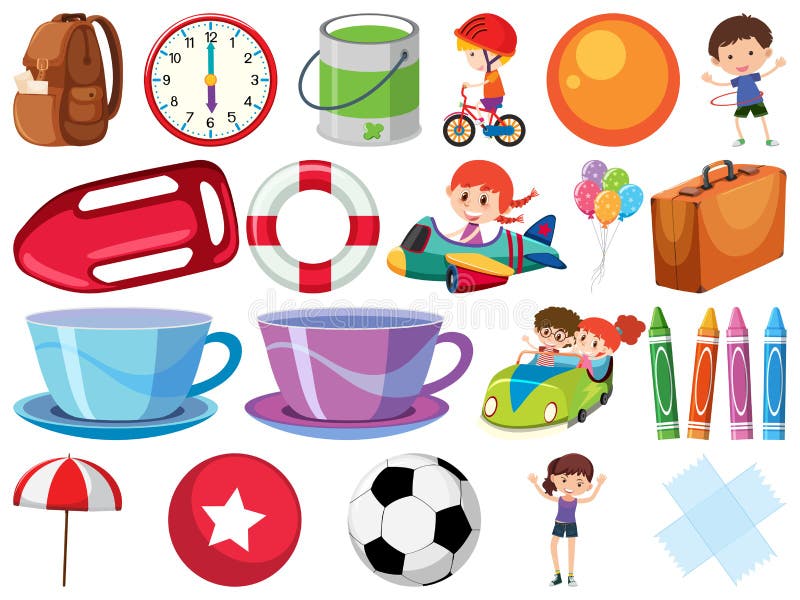 Set of Isolated Objects with Children and Balls Stock Illustration ...