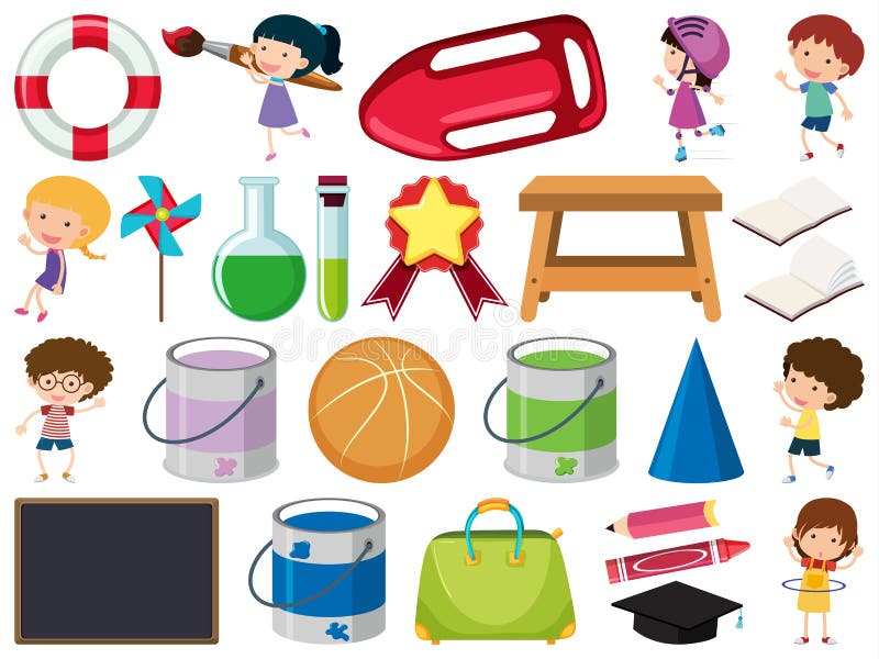 Set of Isolated Objects of Children and School Items Stock Illustration ...
