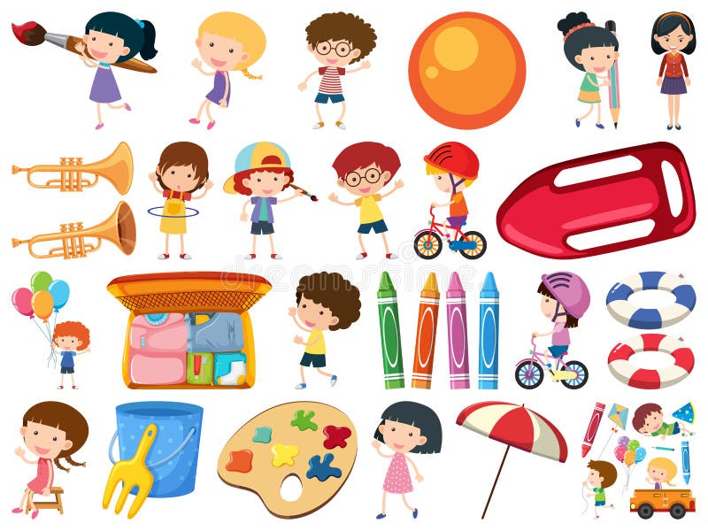 Set of Isolated Objects of Kids and School Items Stock Illustration ...