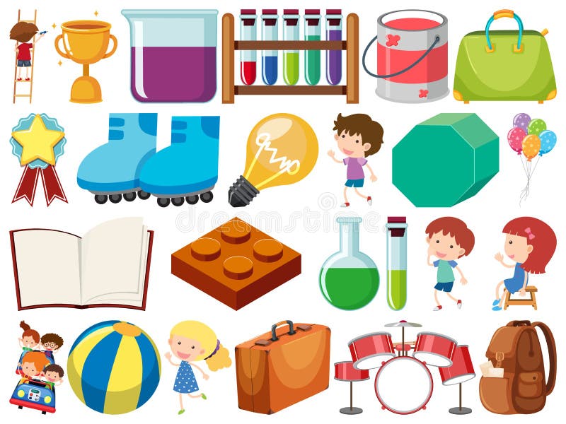 Set of Isolated Objects of Kids and School Items Stock Illustration ...