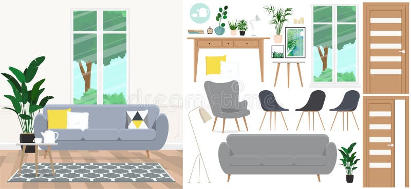 Set of Isolated Objects for Room Design. Stock Vector - Illustration of ...