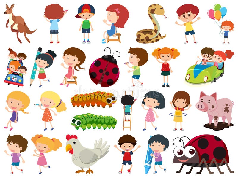 Set of Isolated Objects Theme Animals and Kids Stock Illustration ...