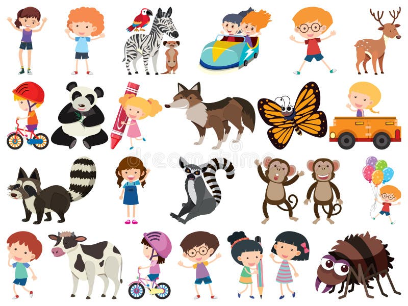 Set of Isolated Objects Theme Animals and Kids Stock Illustration ...