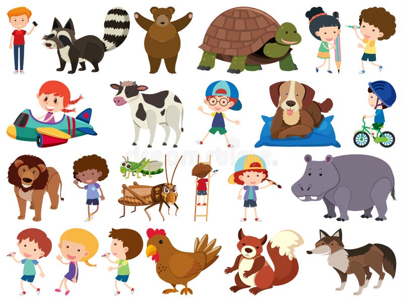 Set of Isolated Objects Theme Animals and Kids Stock Vector ...
