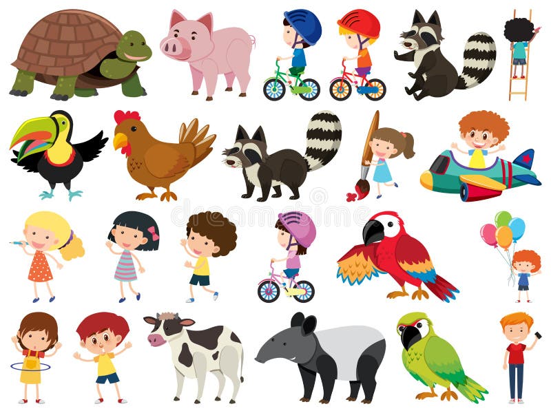 Set of Isolated Objects Theme Children and Animals Stock Vector ...