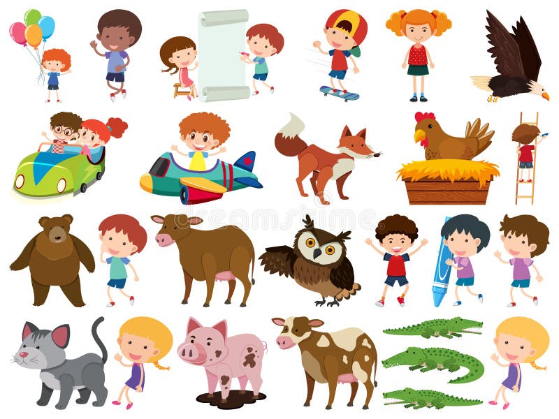 Set of Isolated Objects Theme Children and Animals Stock Vector ...