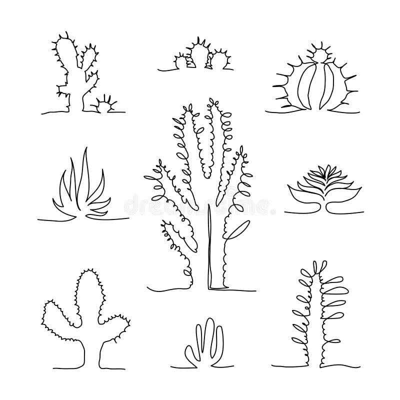 Set of Isolated One Line Drawing Cactus. Stock Vector - Illustration of ...