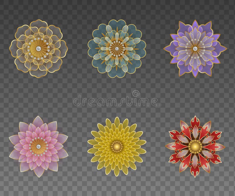 Set of Isolated Ornamental Geometric Flowers Stock Illustration ...