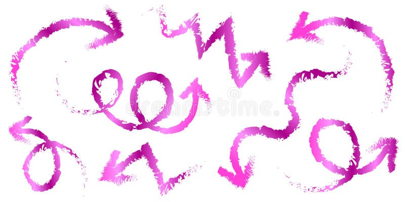 Set Isolated Pink Gradient Arrows with Brush Stroke Texture Abstract ...