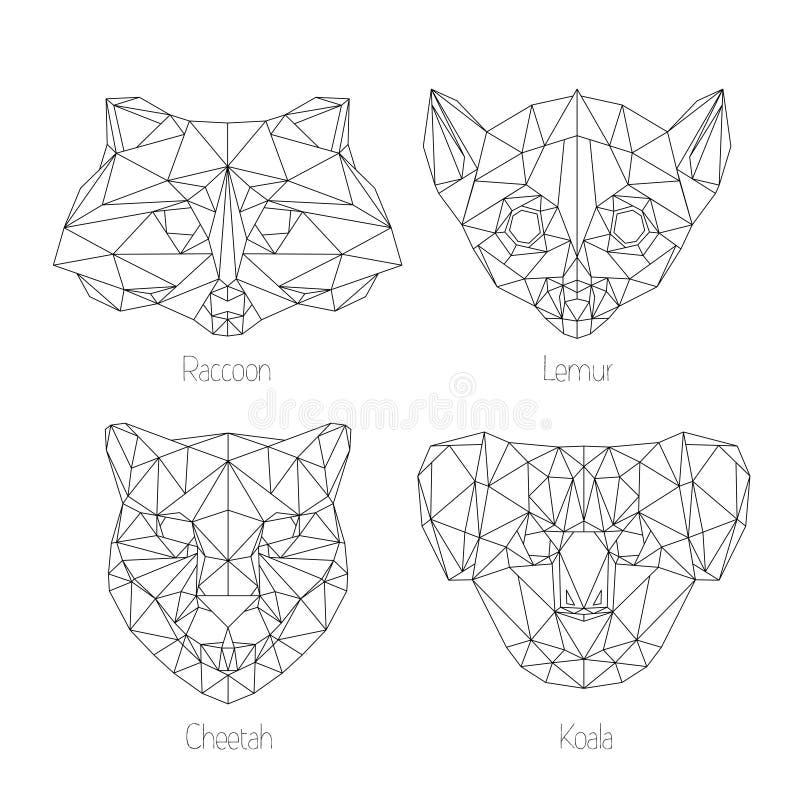 Set of Isolated Poligonal Geometric Triangle Animal Faces. Stock Vector ...