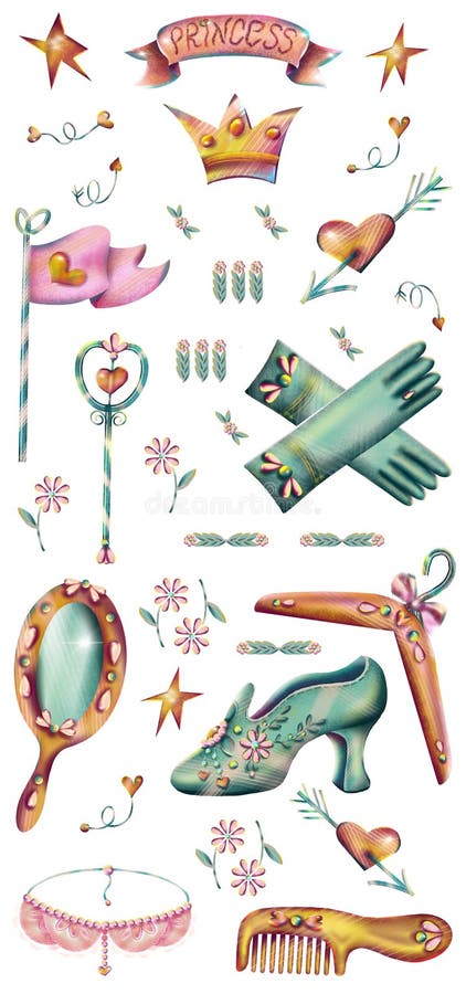 Set of Isolated Princess Elements Stock Illustration - Illustration of ...
