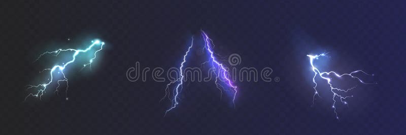Set of the Isolated Realistic Lightnings with Transparency for Design ...