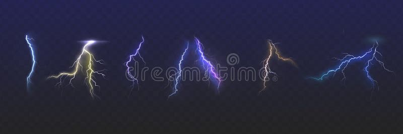 Set of the Isolated Realistic Lightnings with Transparency for Design ...