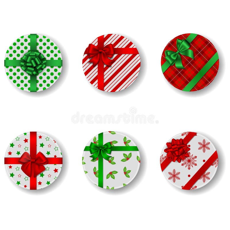 Set of Isolated Round Christmas Gift Boxes. Top View Stock Vector ...