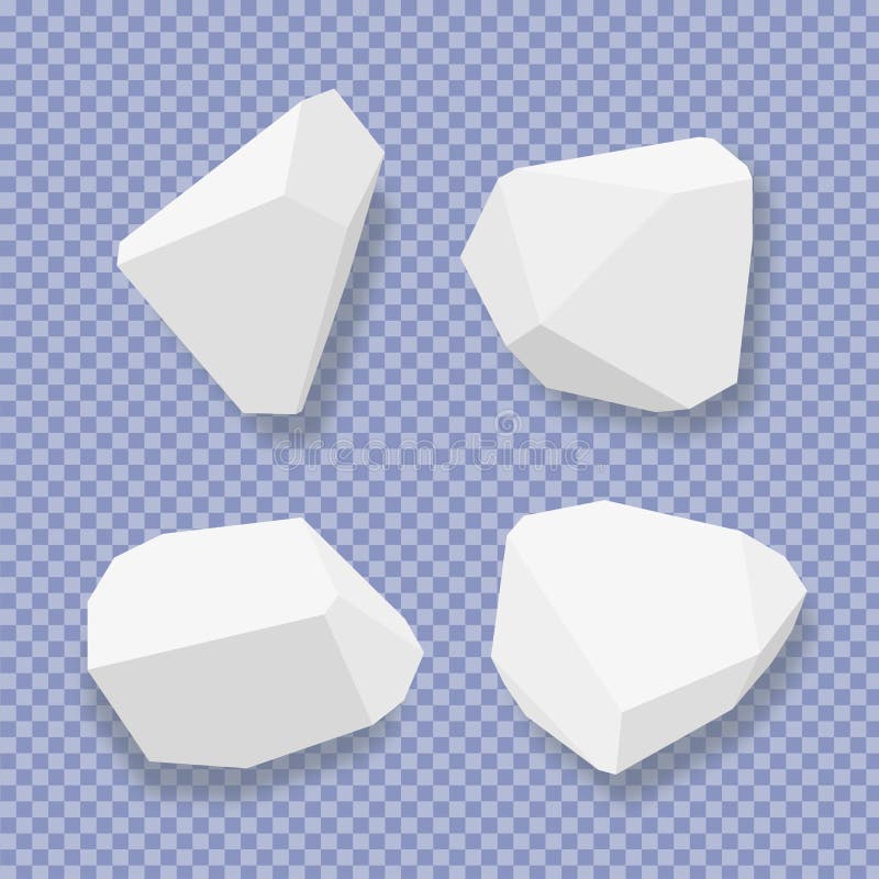 Set of Isolated Stones .White Polygonal Rock Vector .Crystal Gem Set ...
