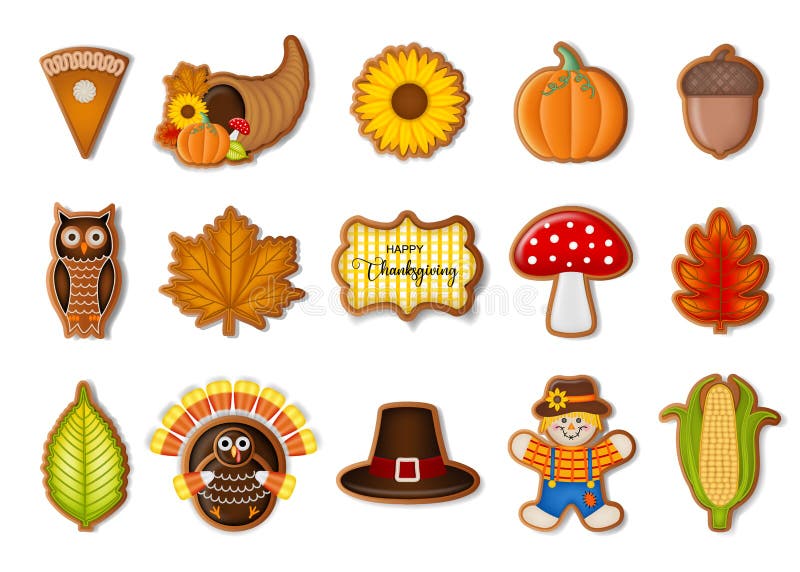 Set of Isolated Thanksgiving Gingerbread Cookies Stock Vector ...