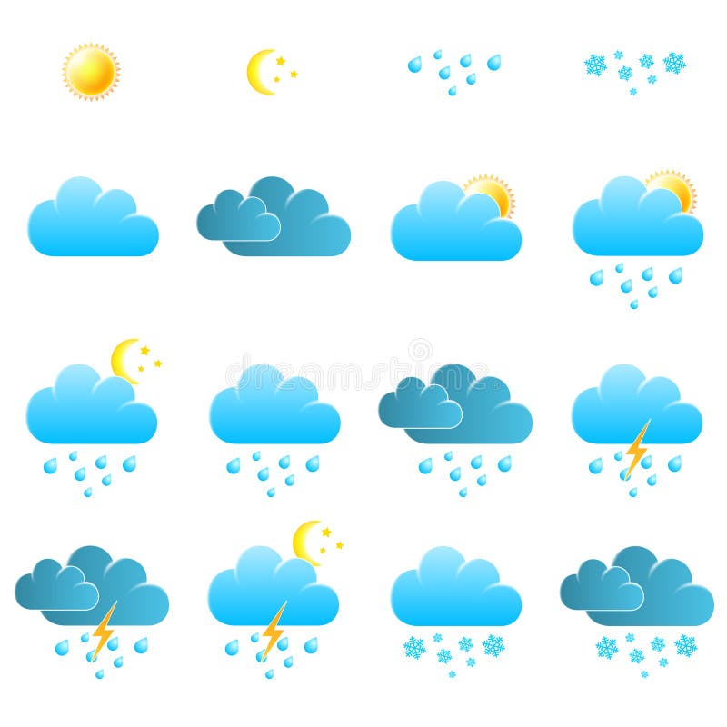 Set of Isolated Vector Colored Realistic Icons for Weather Forecast on ...