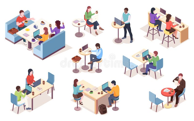 Set of Isolated Vector People Work at Cafe Stock Vector - Illustration ...