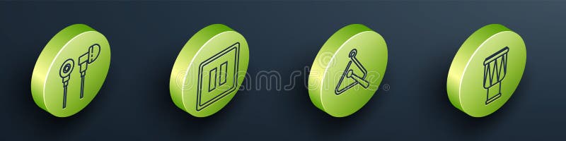 Set Isometric Air Headphones, Pause Button, Triangle Musical Instrument ...