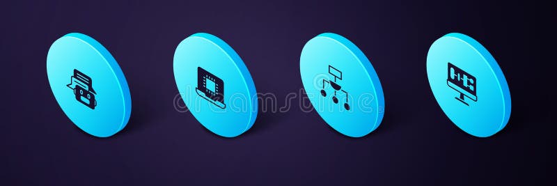 Set Isometric Algorithm Processor Cpu And Chat Bot Icon Vector Stock Vector Illustration Of 5601