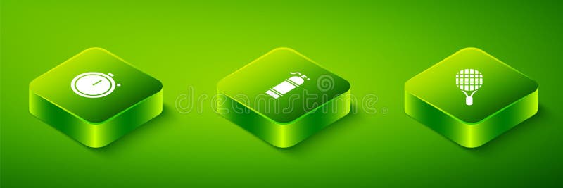 Set Isometric Aqualung, Tennis Racket and Stopwatch Icon. Vector Stock ...