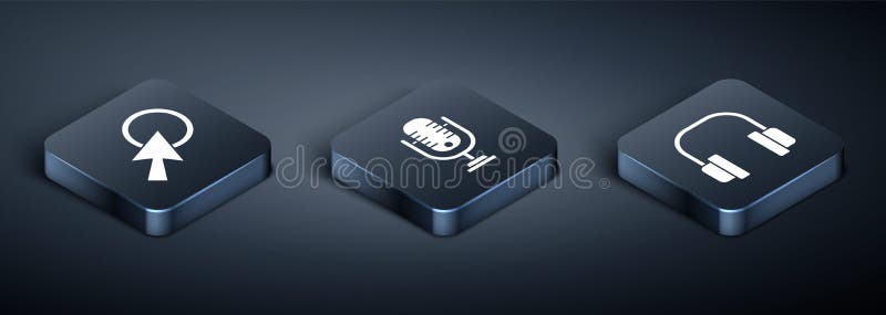 Set Isometric Arrow Cursor, Headphones and Microphone Icon. Vector ...