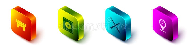 Set Isometric Billiard Table, Chalk, Crossed Billiard Cues and Location ...