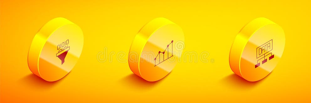 Set Isometric Binary Code, Pie Chart Infographic and Data Analysis Icon. Vector Stock ...