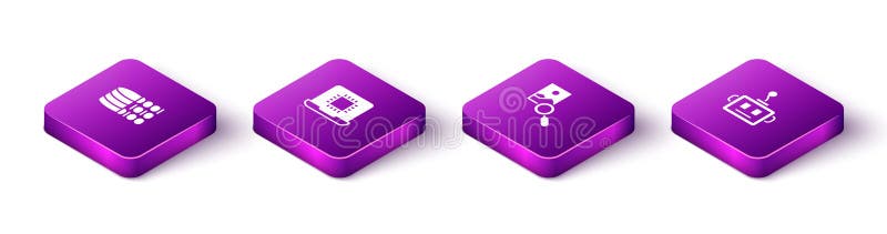 Set Isometric Binary Code, Processor CPU, Photo Retouching and Artificial Intelligence Robot ...