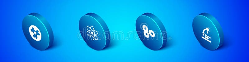 Set Isometric Biohazard Symbol, Cell Division, Microscope and Atom Icon ... Set Isometric Biohazard Symbol, Cell Division, Microscope and Atom Icon ...