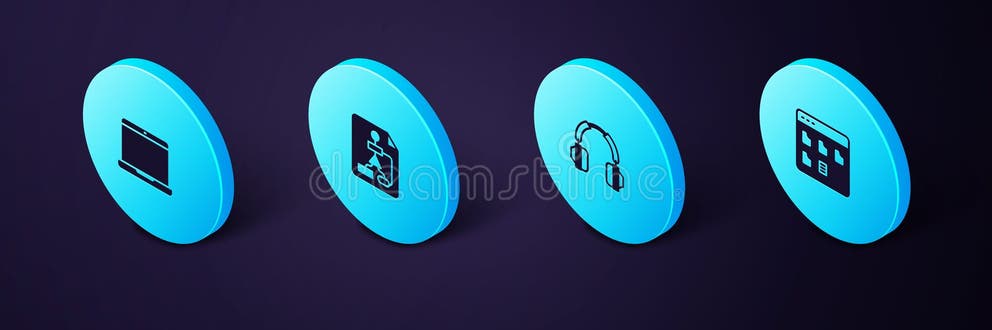 Set Isometric Browser Files, Headphones, Flowchart and Laptop Icon. Vector Stock Vector ...