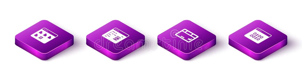Set Isometric Browser Files, Software, Keyboard and Binary Code Icon. Vector Stock Illustration ...
