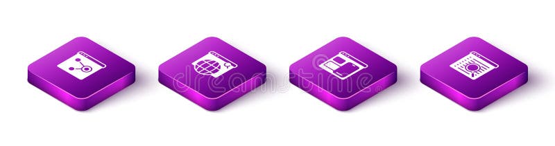 Set Isometric Browser Window, Search Engine, Web Developer Programming Code and Icon. Vector ...