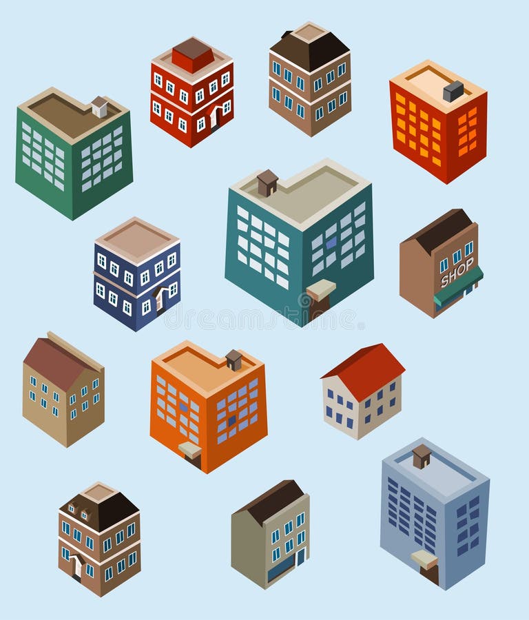 Set of Isometric Buildings stock vector. Illustration of home - 18880431
