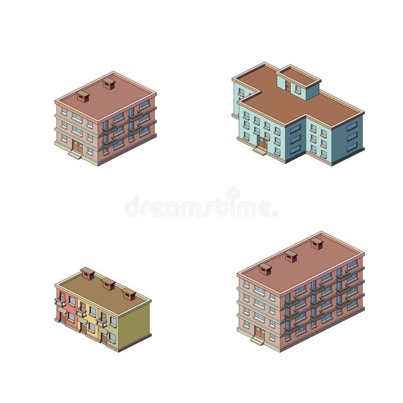 Set of Isometric Buildings. Vector Illustration Stock Vector ...