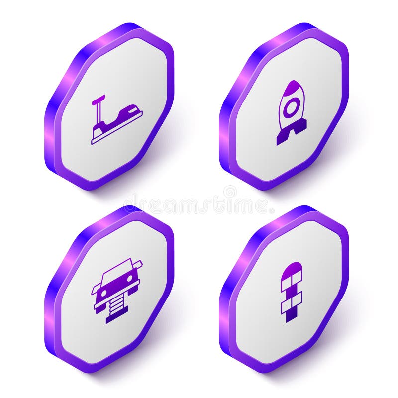 Set Isometric Bumper Car, Rocket Ship Toy, Swing and Hopscotch Icon ... Set Isometric Bumper Car, Rocket Ship Toy, Swing and Hopscotch Icon ...