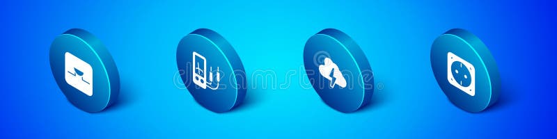 Set Isometric Buzzer in Electronic Circuit, Cloud and Lightning ...