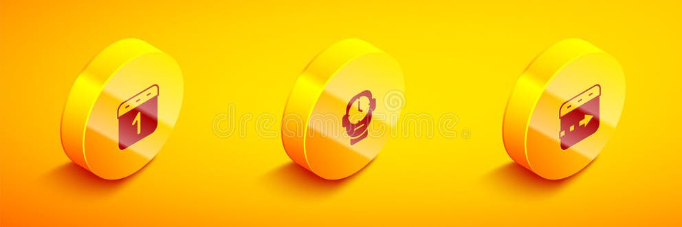 Set Isometric Calendar, Clock and Time Flies on the Clock Icon. Vector ...