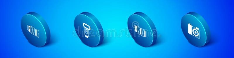 Set Isometric Camera Photo Lens, Photo Camera and Flash Icon. Vector ...
