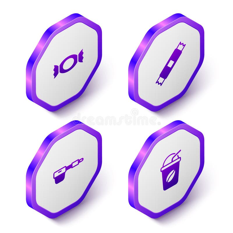 Set Isometric Candy, Sugar Stick Packets, Coffee Filter Holder and Iced ...