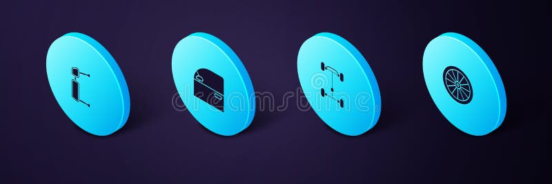 Set Isometric Car Wheel, Chassis Car, Door and Truck Side Mirror Icon ...