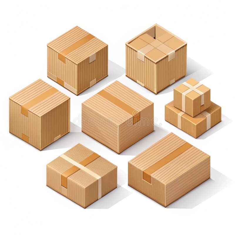 Set of Isometric Cardboard Boxes Illustrating Storage Solutions Stock ...