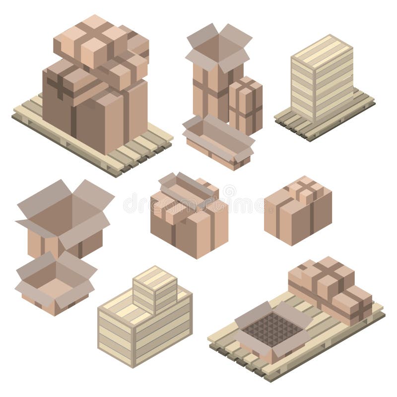 Set of Isometric Cardboard Boxes on White. Stock Vector - Illustration ...