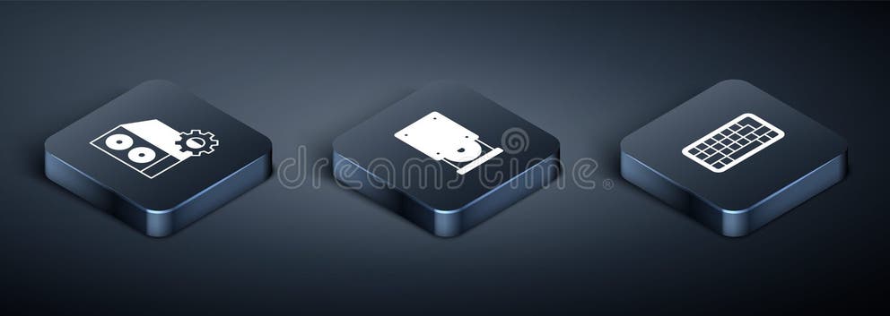 Set Isometric Case of Computer, Keyboard and Optical Disc Drive Icon ... Set Isometric Case of Computer, Keyboard and Optical Disc Drive Icon ...