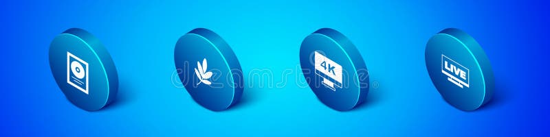 Set Isometric CD Disk Award in Frame, Screen Tv with 4k, Live Stream ...