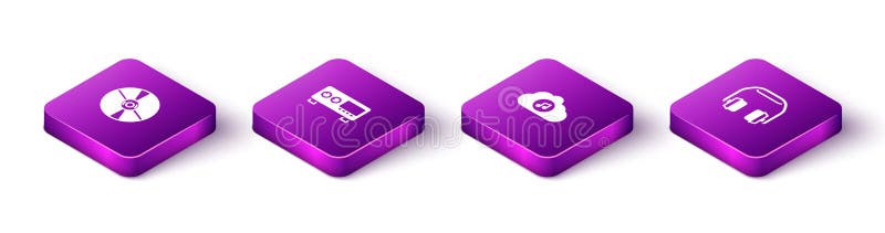 Set Isometric CD or DVD Disk, Guitar Amplifier, Music Streaming Service ...